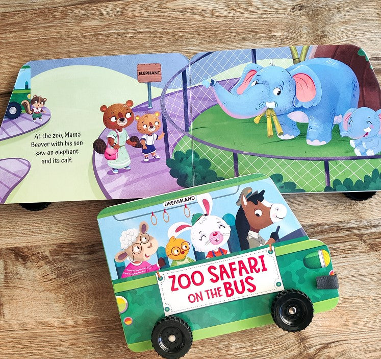 Zoo Safari on the Bus - A Shaped Board book with Wheels by Dreamland ...