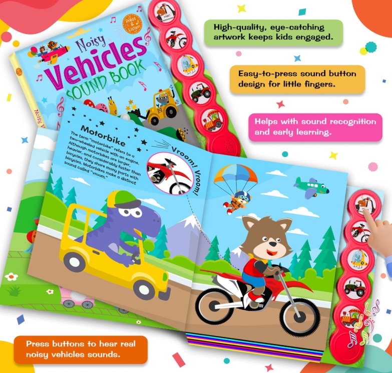 Noisy Vehicles Sound Book for Kids - 5 Click Buttons, Sound & Picture ...